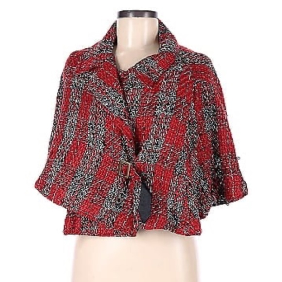 Kate Landry | Jackets & Coats | Kate Landry Black And Red Tweed Capelet ...